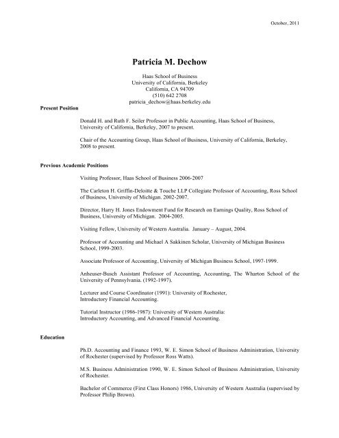 Patricia M. Dechow - Haas School of Business - University of ...