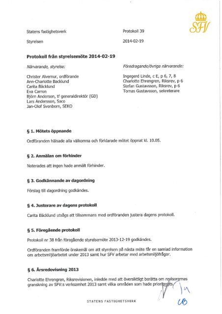 Styrelseprotokoll 39 februari 2014
