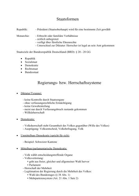 Staatsformen Regierungs- bzw. Herrschaftssysteme