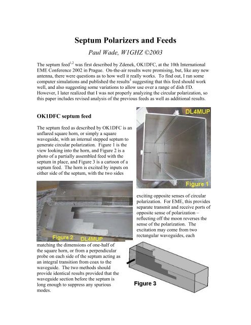 Septum Polarizers and Feeds - W1GHZ