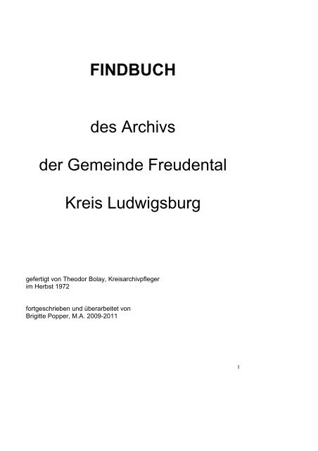 Findbuch mit Inhaltsverzeichnis - Freudental