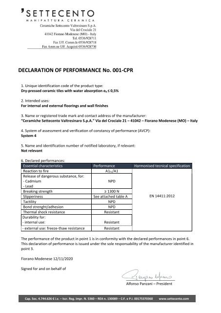 Declaration of performance No.001-CPR - 0.3MB