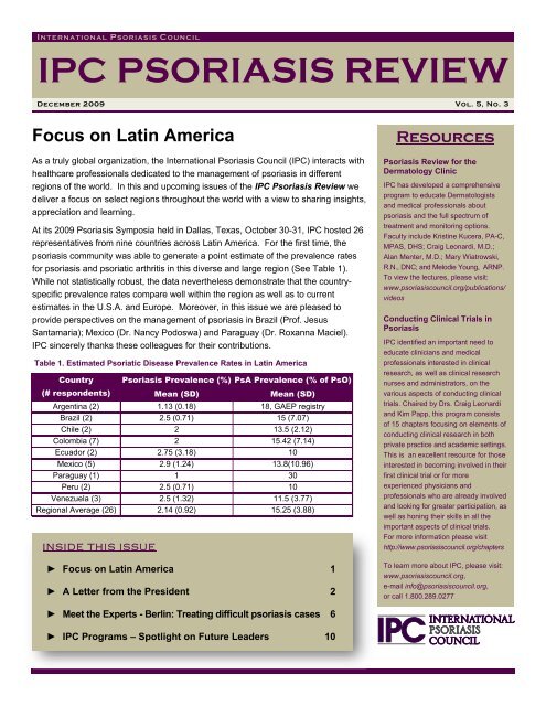 IPC PSORIASIS REVIEW - International Psoriasis Council
