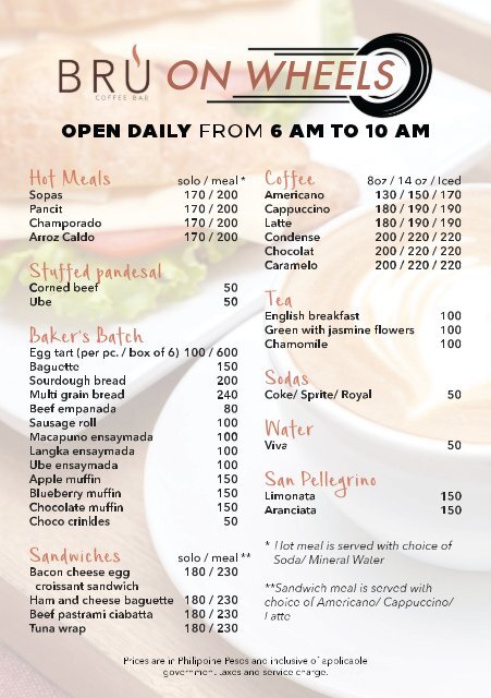 BRU ON WHEELS MENU