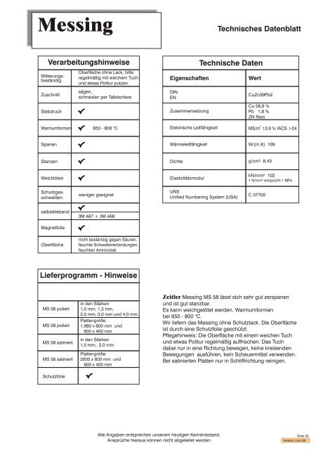 Messing Verarbeitungshinw