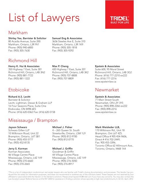 List of Lawyers - Tridel