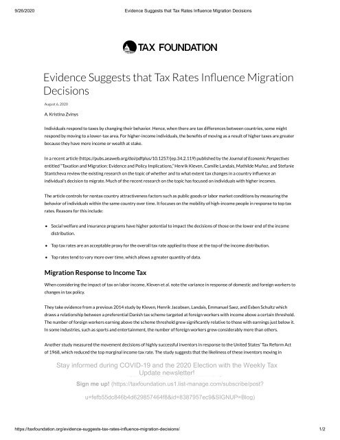 Evidence Suggests that Tax Rates Influence Migration Decisions