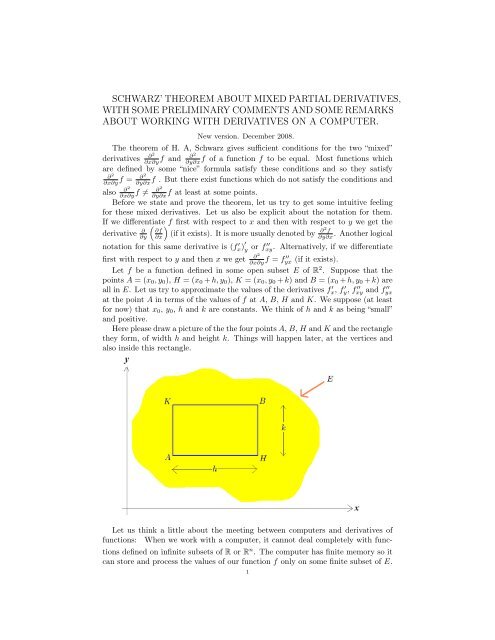 SCHWARZ' THEOREM ABOUT MIXED PARTIAL DERIVATIVES ...