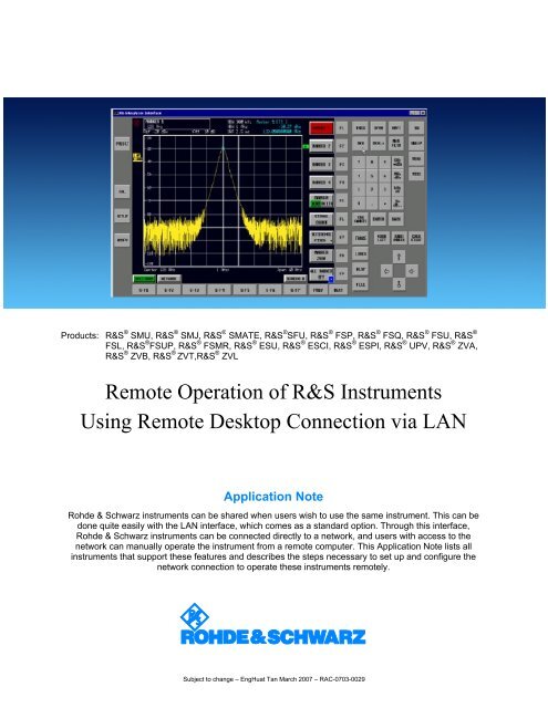 Remote Operation of R&S Instruments Using ... - Rohde & Schwarz