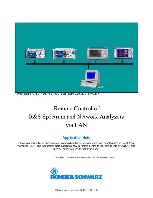 Remote Control via LAN - Rohde & Schwarz