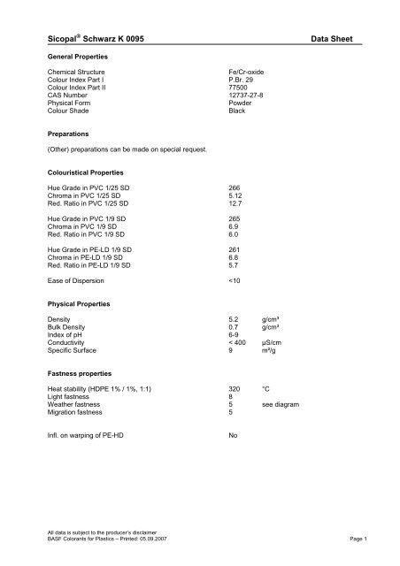 Sicopal Schwarz K 0095 Data Sheet - WorldAccount - BASF.com