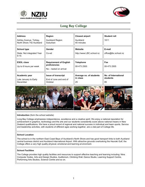 Long Bay College - NZIIU Student Exchange