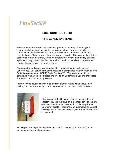 LOSS CONTROL TOPIC - Fire Alarm Systems _FINAL 1_ - FinSecure
