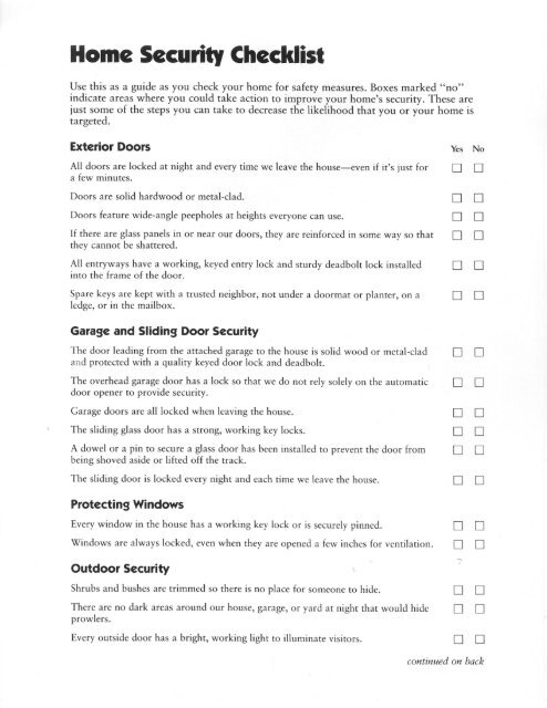 Home Security Checklist