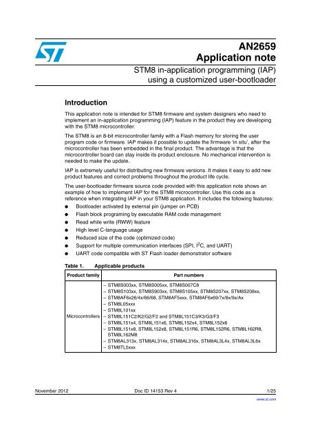 Stm8 In Application Programming Stmicroelectronics