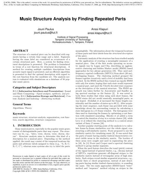Music Structure Analysis by Finding Repeated Parts
