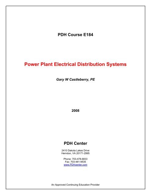 PDH Course E184 Power Plant Electrical Distribution Systems
