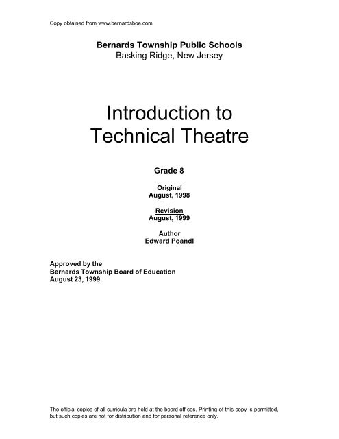 Introduction to Technical Theatre - Bernards Board of Education
