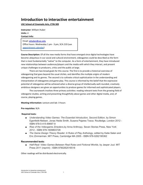 Introduction to interactive entertainment - USC Web Services