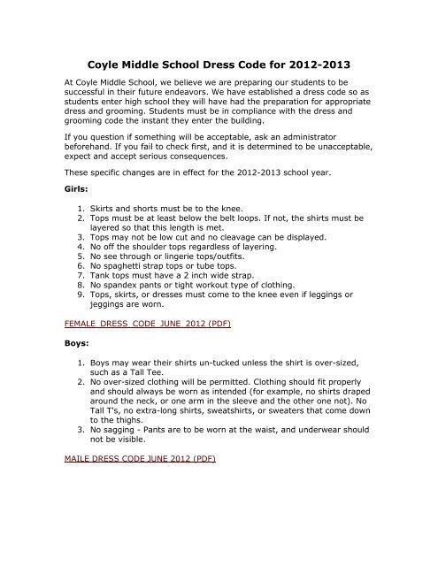 Coyle Middle School Dress Code for 2012-2013
