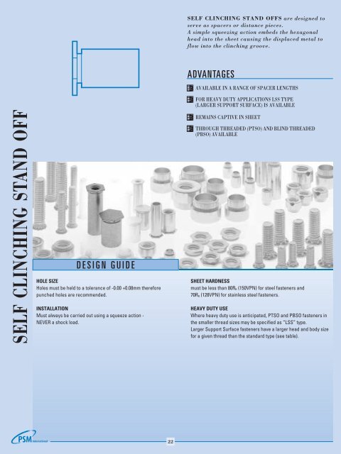 SELF CLINCHING STAND OFF - RGA and PSM Fasteners