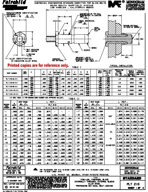 PLT210 - Monogram Aerospace Fasteners