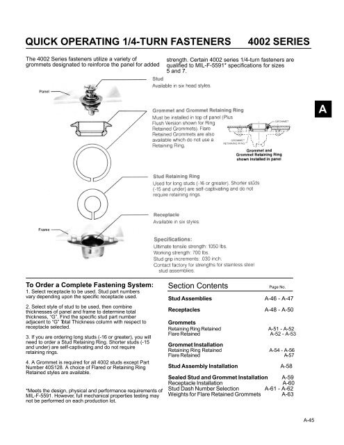 QUICK OPERATING 1/4-TURN FASTENERS 4002 SERIES - Alcoa