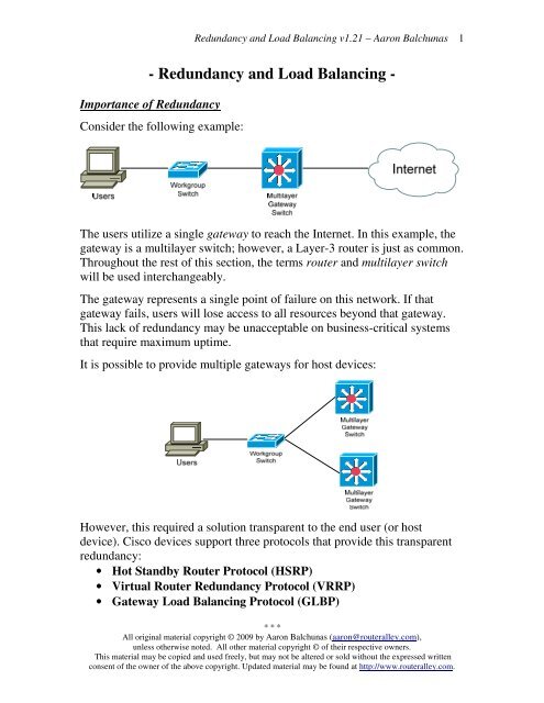 Redundancy and Load Balancing - Router Alley