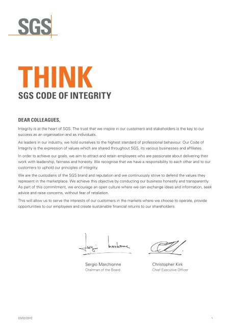 think sgs code of integrity