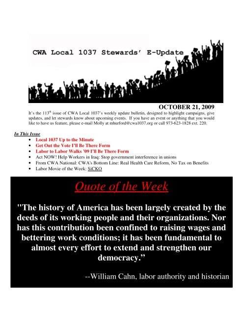 Quote of the Week - CWA Local 1037