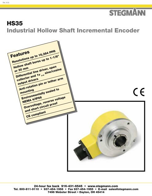 HS35 Industrial Hollow Shaft Incremental Encoder - Sick