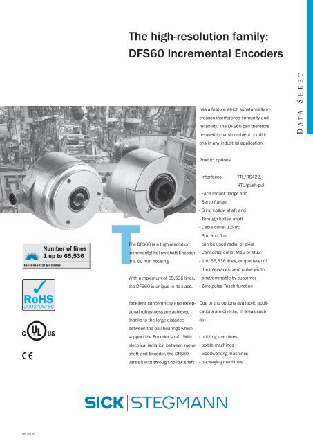 The high-resolution family: DFS60 Incremental Encoders RoHS