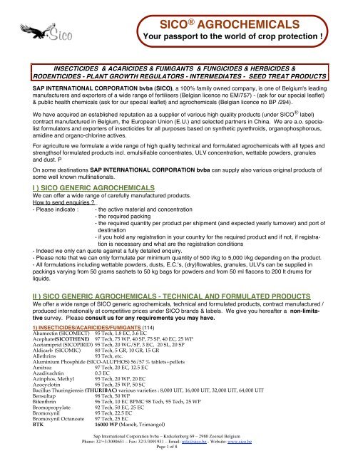 SICO AGROCHEMICALS - SAP International