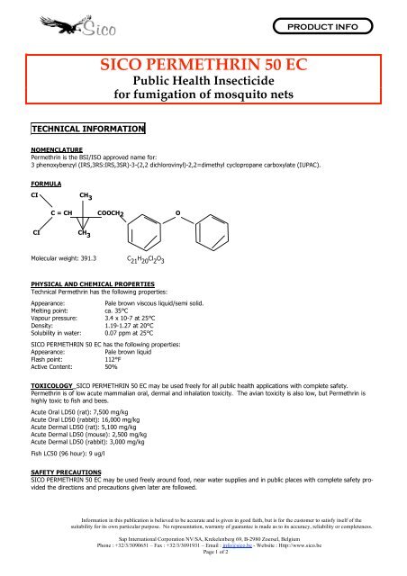 SICO PERMETHRIN 50 EC Public Health ... - SAP International