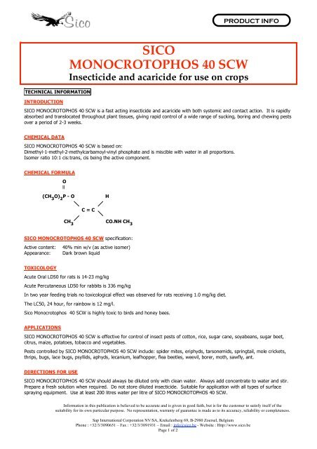 SICO MONOCROTOPHOS 40 SCW Insecticide ... - SAP International