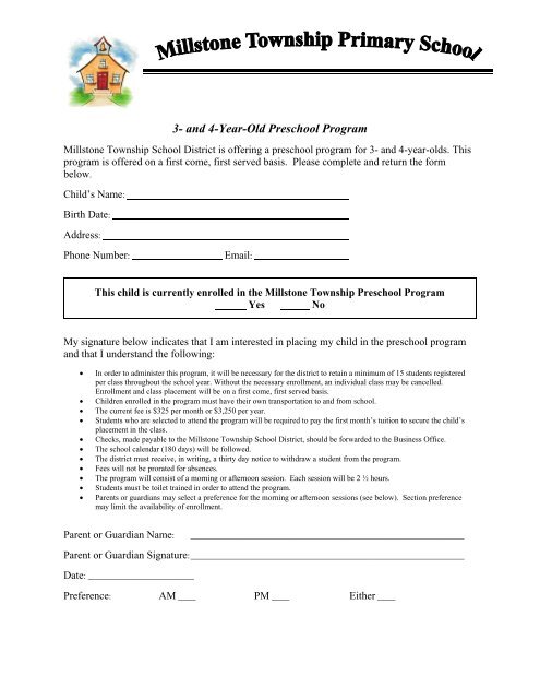 Preschool Registration Packet - Millstone Township Schools
