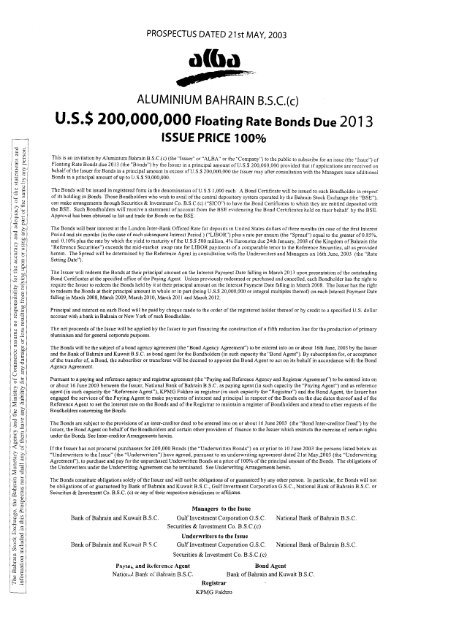 Bond Prospectus - Aluminium Bahrain