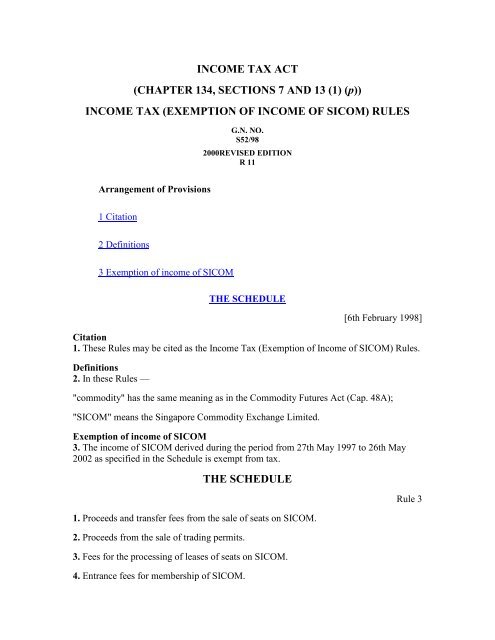 Income Tax (Exemption of Income of SICOM) - IRAS