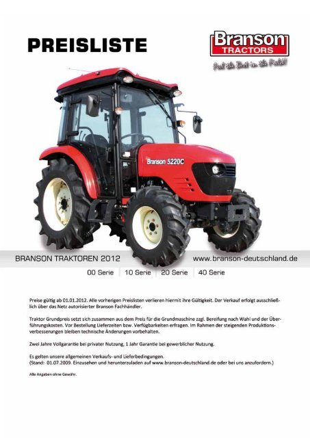 Branson Traktoren Preisliste