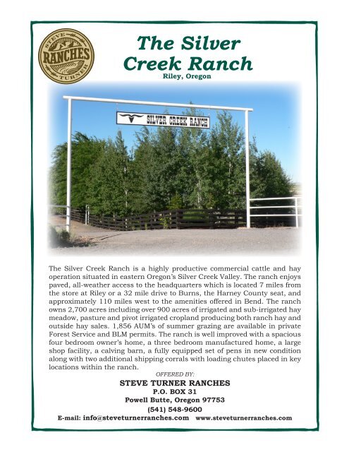 The Silver Creek Ranch - Oregon Ranches For Sale | Steve Turner ...