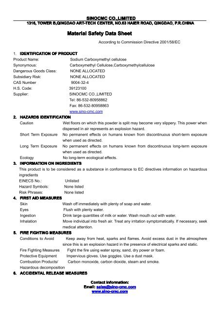 MSDS - SINOCMC CO.,LTD.