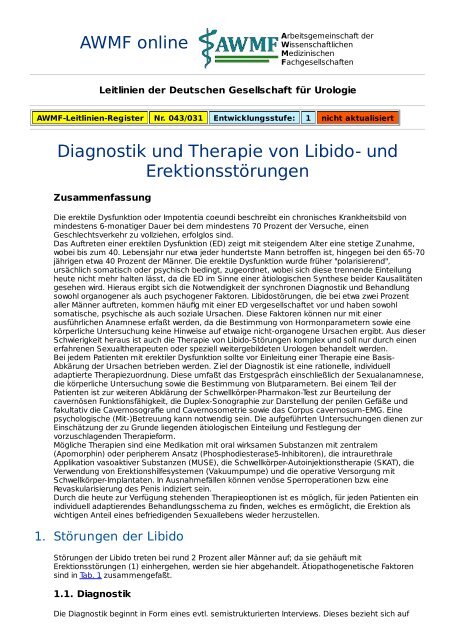 AWMF online - Leitlinien Urologie: Libido- und Erektionsstörungen