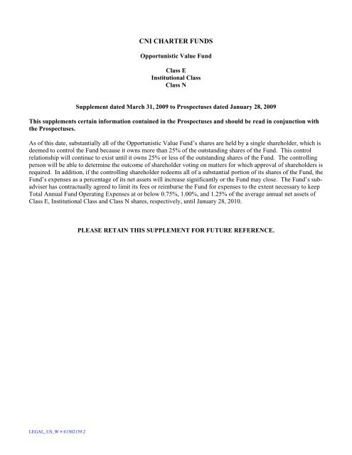 CNI CHARTER FUNDS