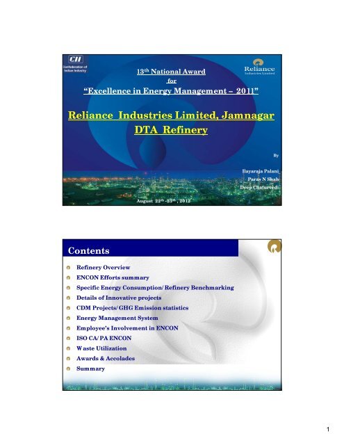 Reliance Industries Limited, Jamnagar DTA Refinery - Energy ...