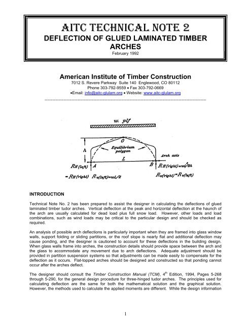 aitc technical note 2 deflection of glued laminated timber arches