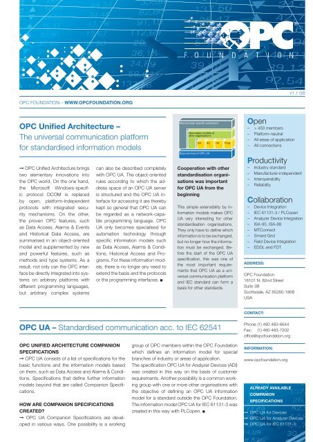 OPC Unified Architecture – The universal ... - OPC Foundation OPC Unified Architecture – The universal ... - OPC Foundation