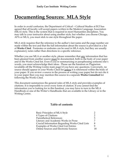 Documenting Sources: MLA Style - Emily Carr University Blogs