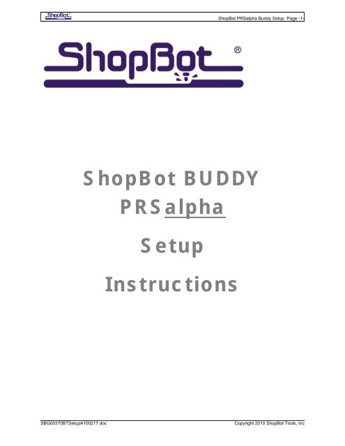 ShopBot PRSalpha Buddy Setup - ShopBot Tools