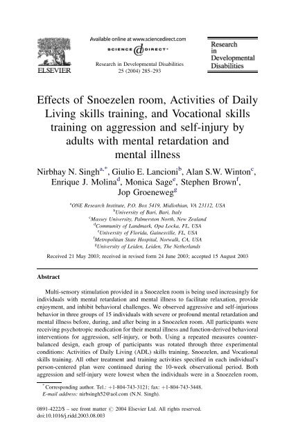 Effects Of Snoezelen Room Activities Of Daily Living Skills Rompa Effects Of Snoezelen Room Activities Of Daily Living Skills Rompa