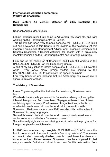 Lecture Ad Verheul OCTOBER 20054 - Snoezelen Idosos